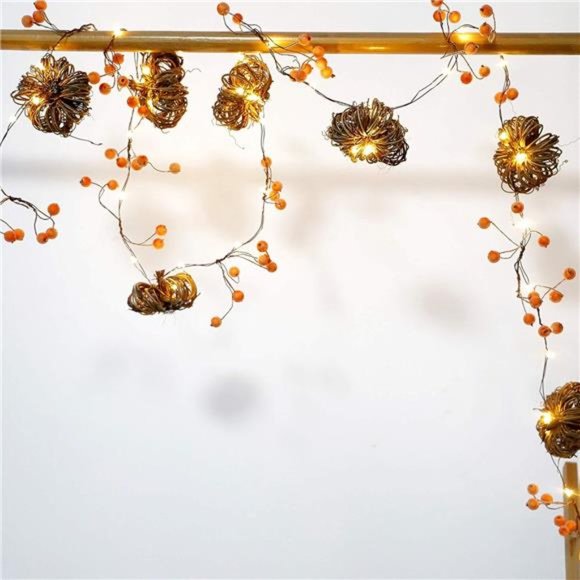 Holiday | Halloween Decor Rattan Pumpkin Berry String Lights 1ft 30leds ...